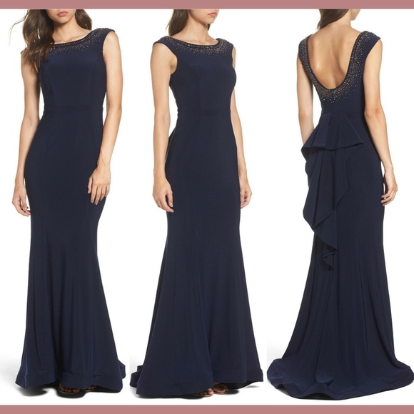 Xscape | Dresses | New Xscape Beaded Ruffle Back Jersey Gown | Poshmark